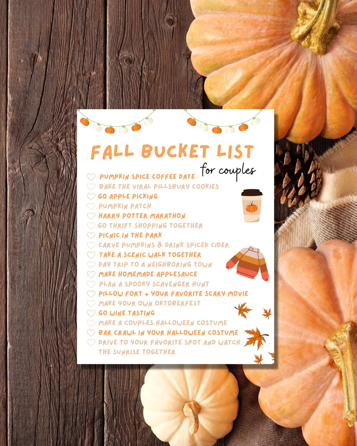 Fall Bucket List for Couples Printable, Fun Fall Date Ideas, Cute ...