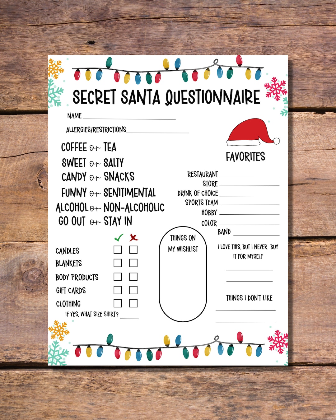 Secret Santa Questionnaire | Office Christmas Gift Exchange Questions ...