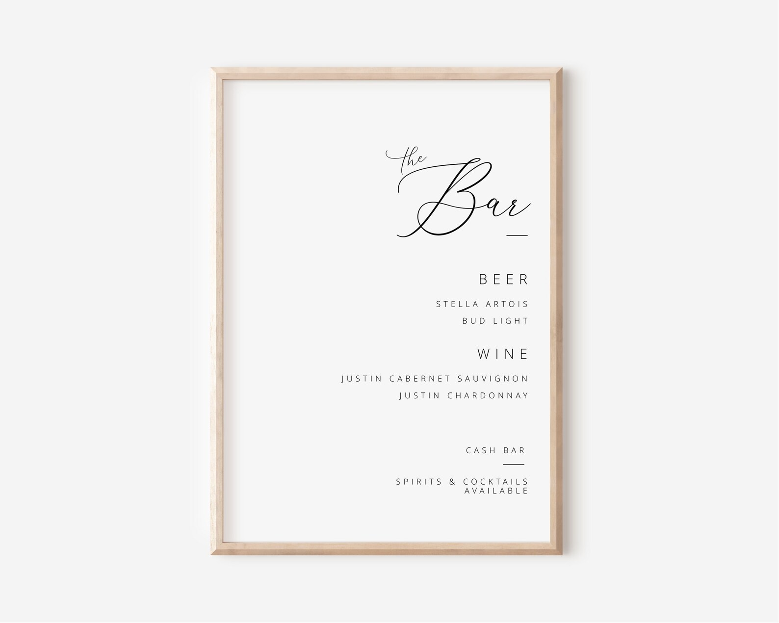 Simple Bar Menu Sign Template for Weddings Beer and Wine Menu - Etsy