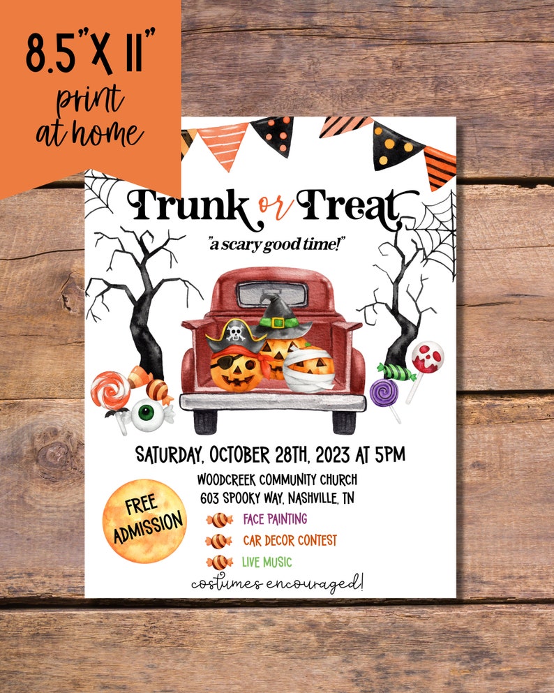 Editable Trunk or Treat Halloween Flyer 8.5x11, Trunk-or-treat Flyer ...