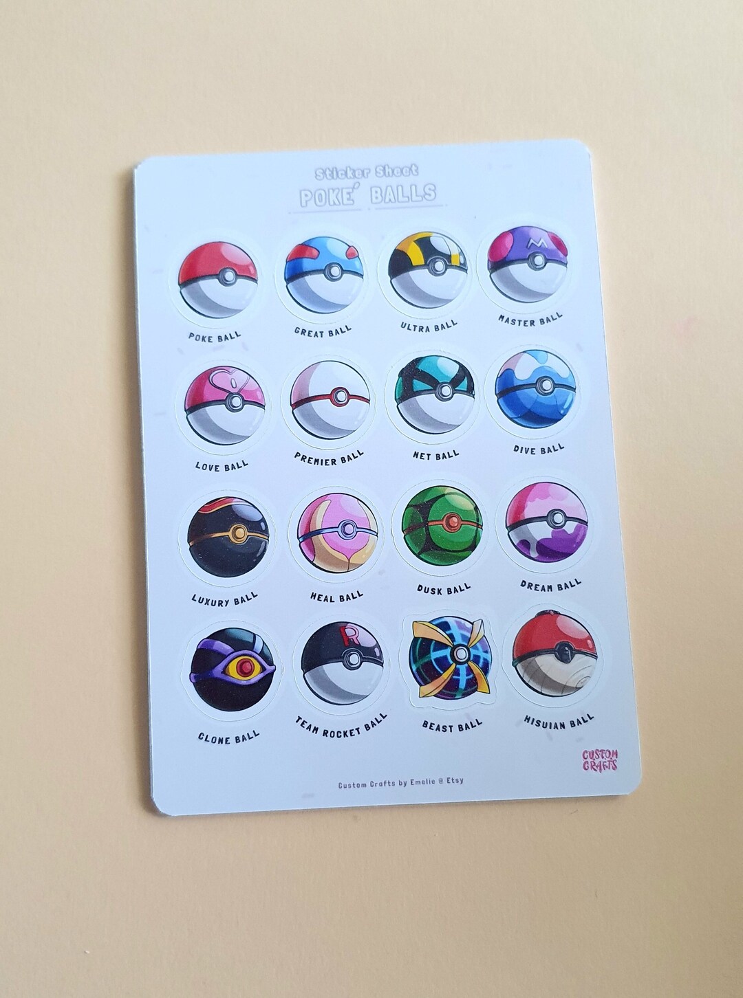 Sticker Sheet Poke Balls Small Sticker Sheet With 16 Stickers, Glossy ...