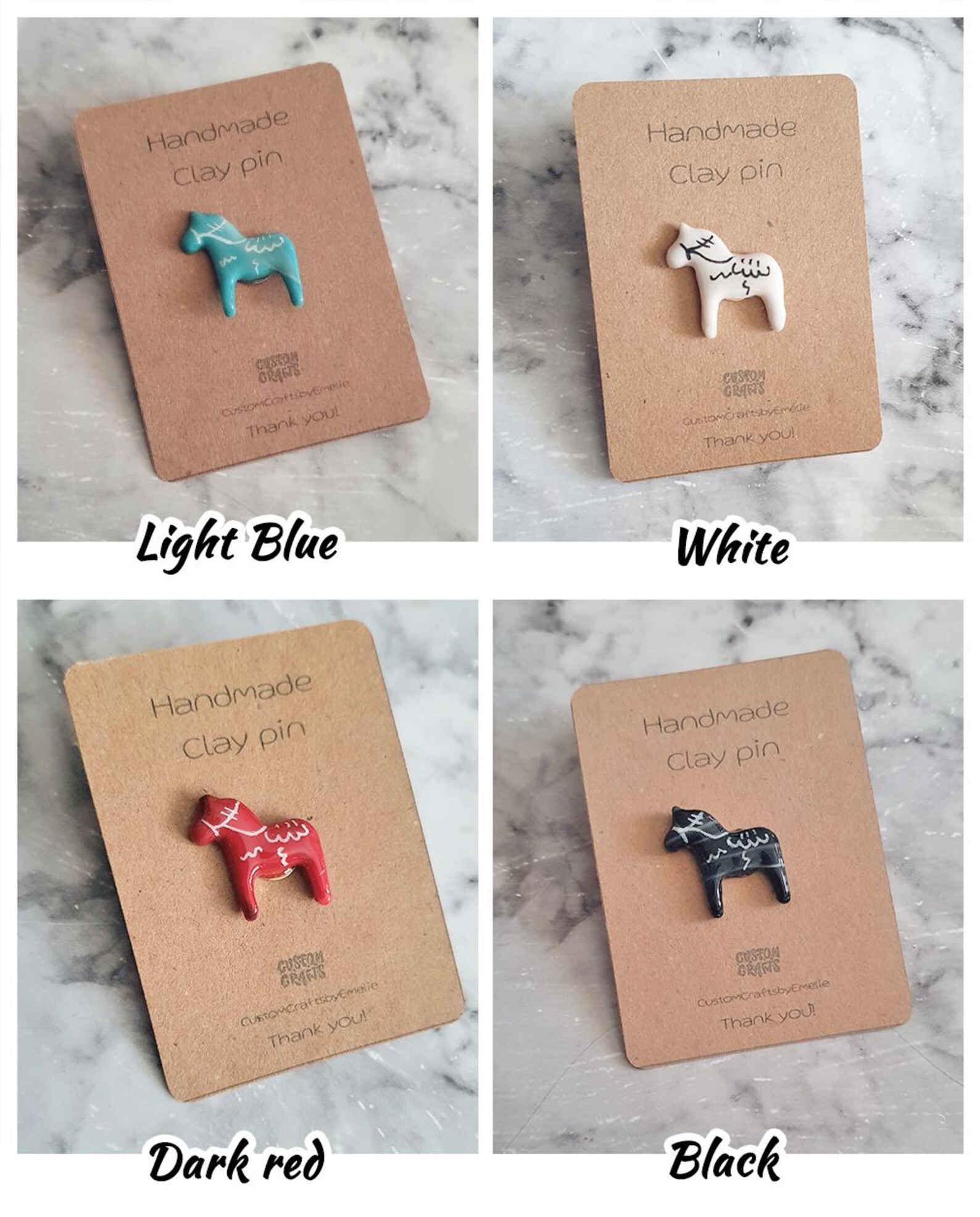 Handmade Polymer Clay Pin - Dalecarlia Horse in Multiple Color Choices ...