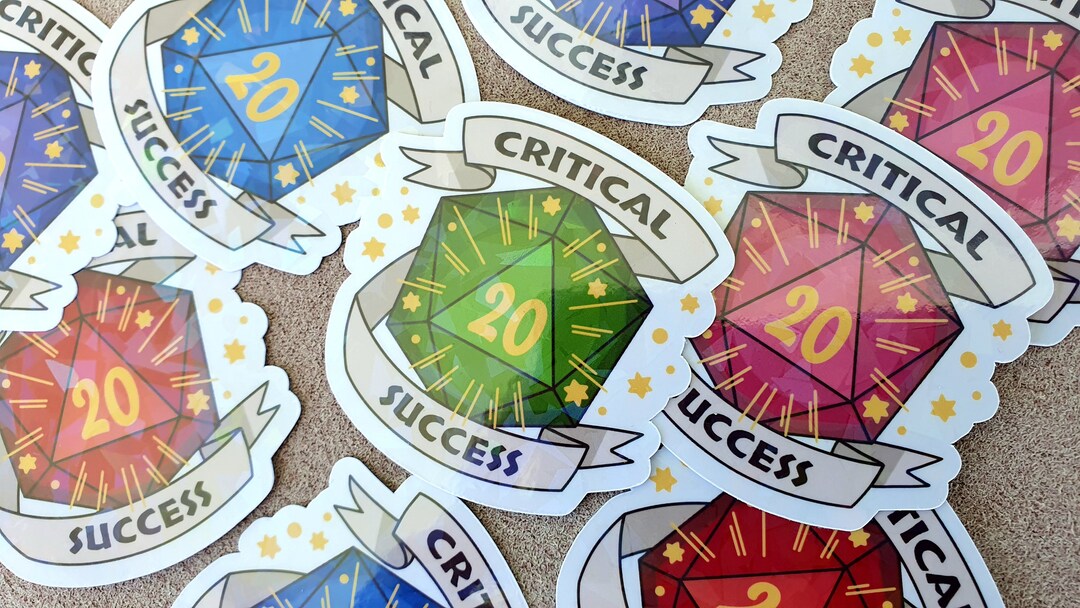 RPG Gamer Sticker, Dnd Critical Success Dice, Water Resistant Laminated ...