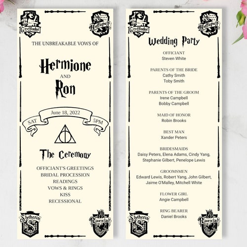 4x9 Wizard Wedding Ceremony Program Template Magical Wedding - Etsy Canada
