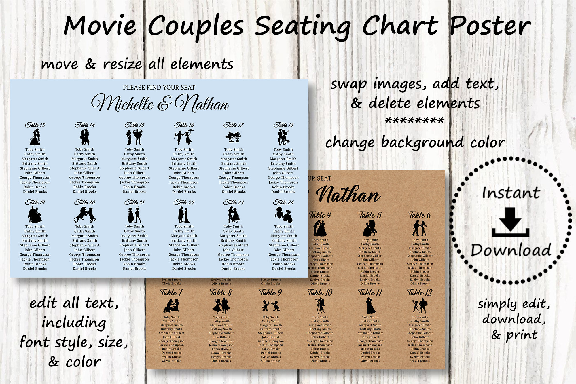 Editable Movie Couples Seating Chart Poster Template Magical | Etsy