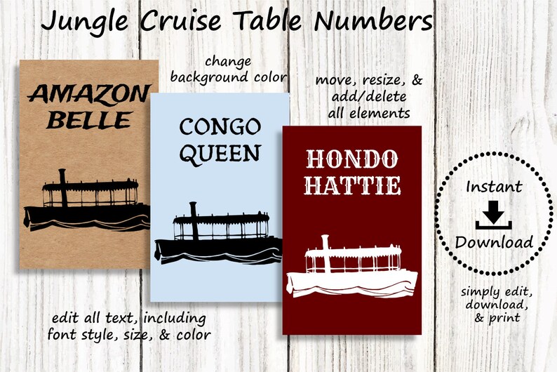 Editable Jungle Cruise Table Numbers Template 4x6 & 5x7 | Etsy