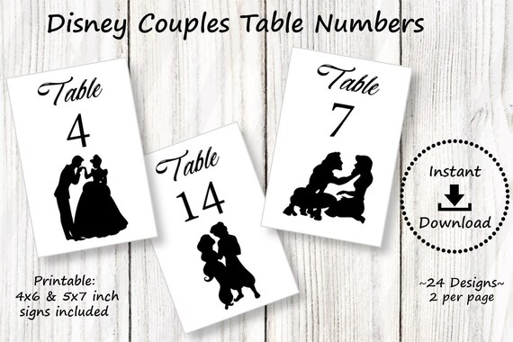 Printable Movie Couples Table Numbers 4x6 & 5x7 Inch Cards | Etsy