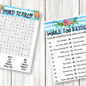 Printable Hawaiian Luau Party Games Bundle, Kids Activities, Instant ...