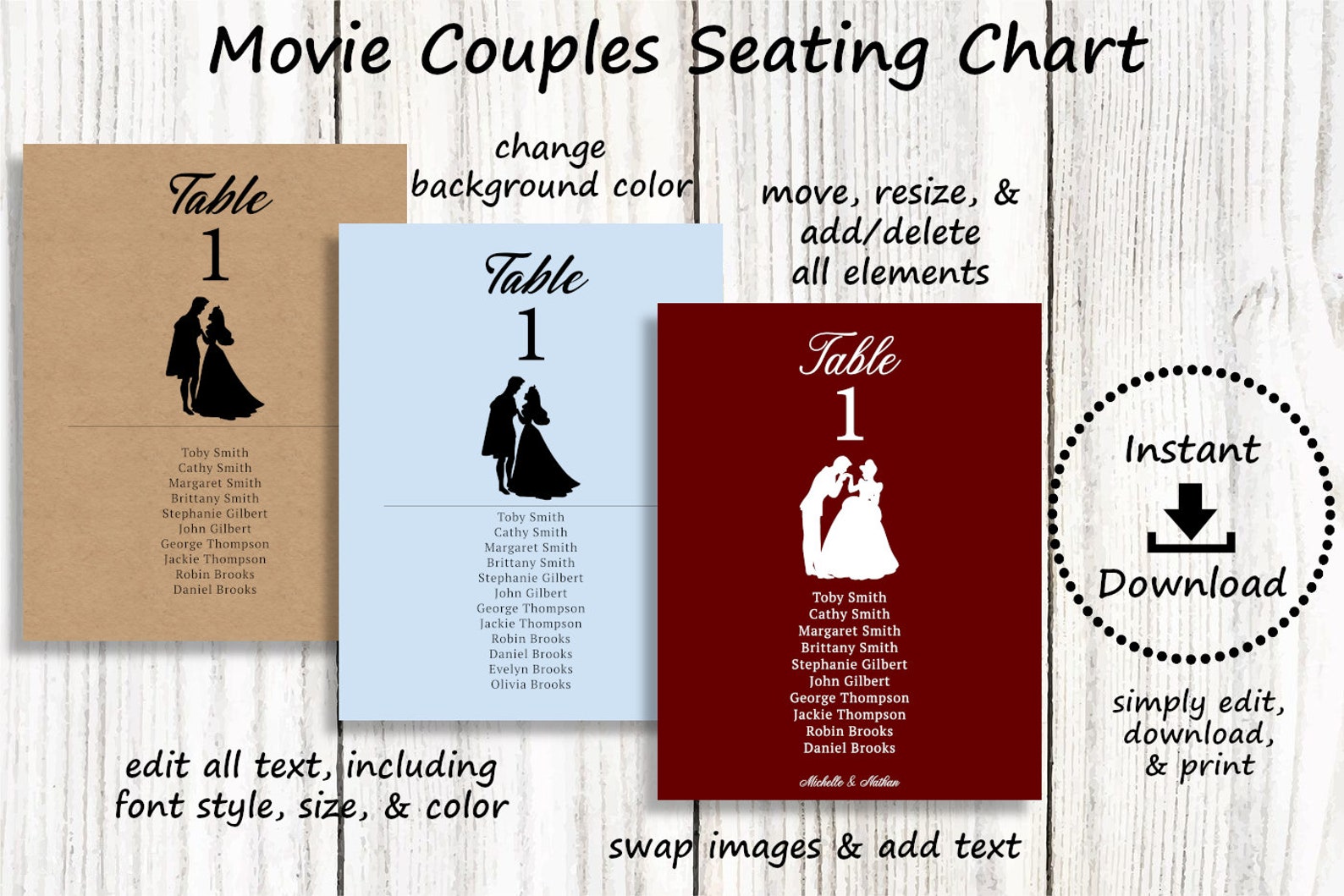 Editable Movie Couples Seating Chart Template Magical - Etsy