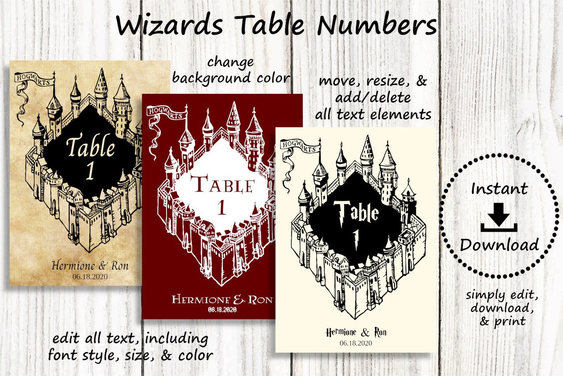Editable Wizards Table Numbers Template 4x6 & 5x7 Signs for - Etsy