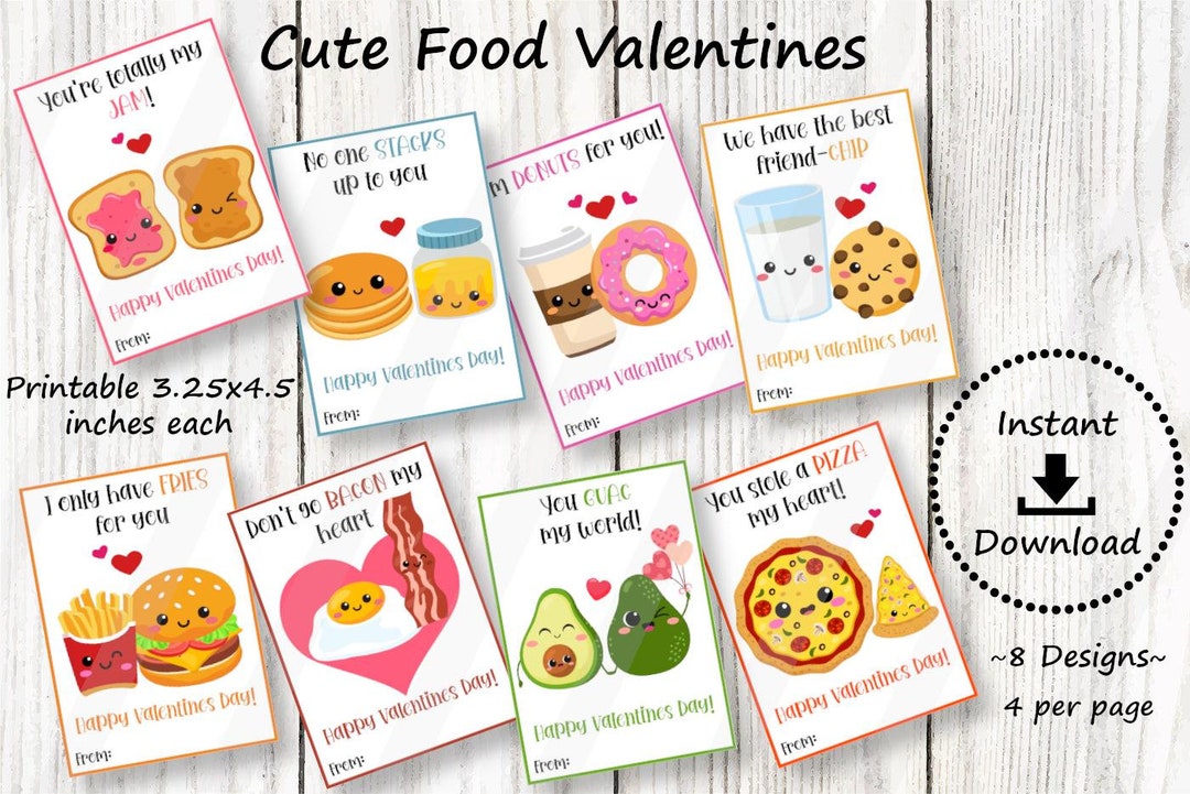Printable Food Pairs Valentines for Kids Classroom - Set of 8 Instant ...