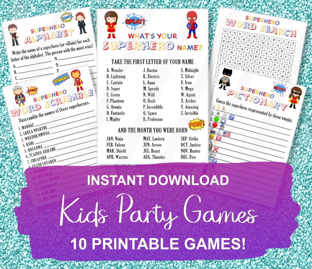 Printable Superhero Party Games Bundle, Kids Activities, Instant ...
