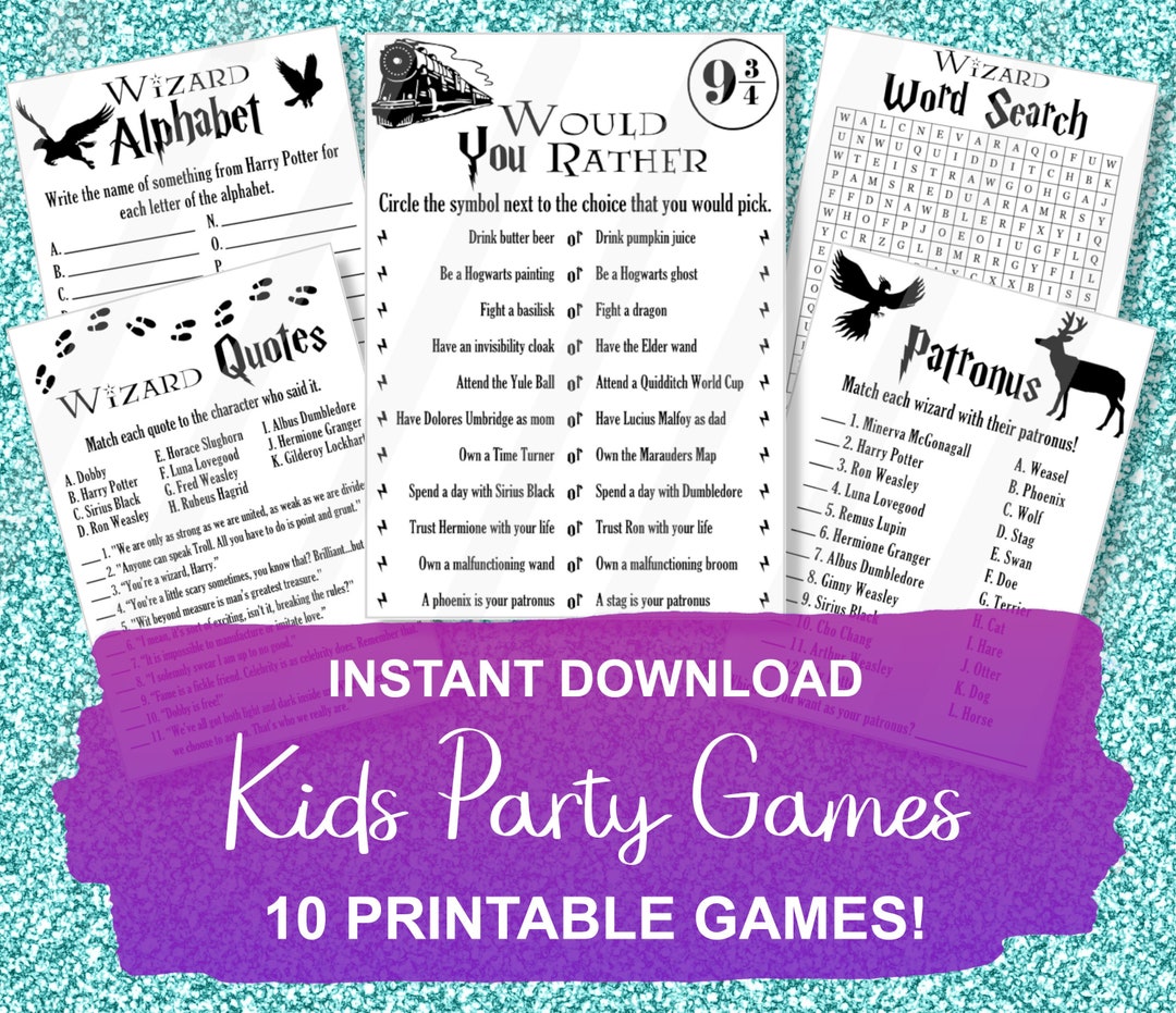 Printable Wizards Party Games Bundle, Kids Activities, Instant Download ...