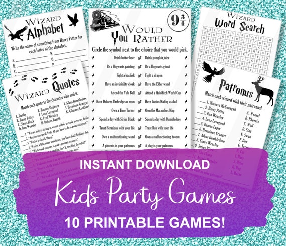 Printable Wizards Party Games Bundle Kids Activities Instant - Etsy
