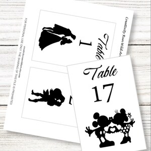 Printable Movie Couples Table Numbers - 4x6 & 5x7 Inch Cards on 8.5x11 ...