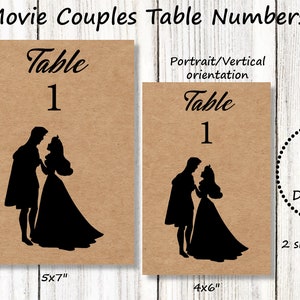 Editable Movie Couples Table Numbers Template - 4x6 & 5x7 Signs for ...