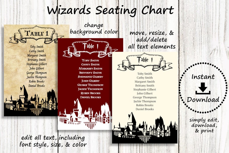Editable Wizards Seating Chart Template Magical Wedding - Etsy
