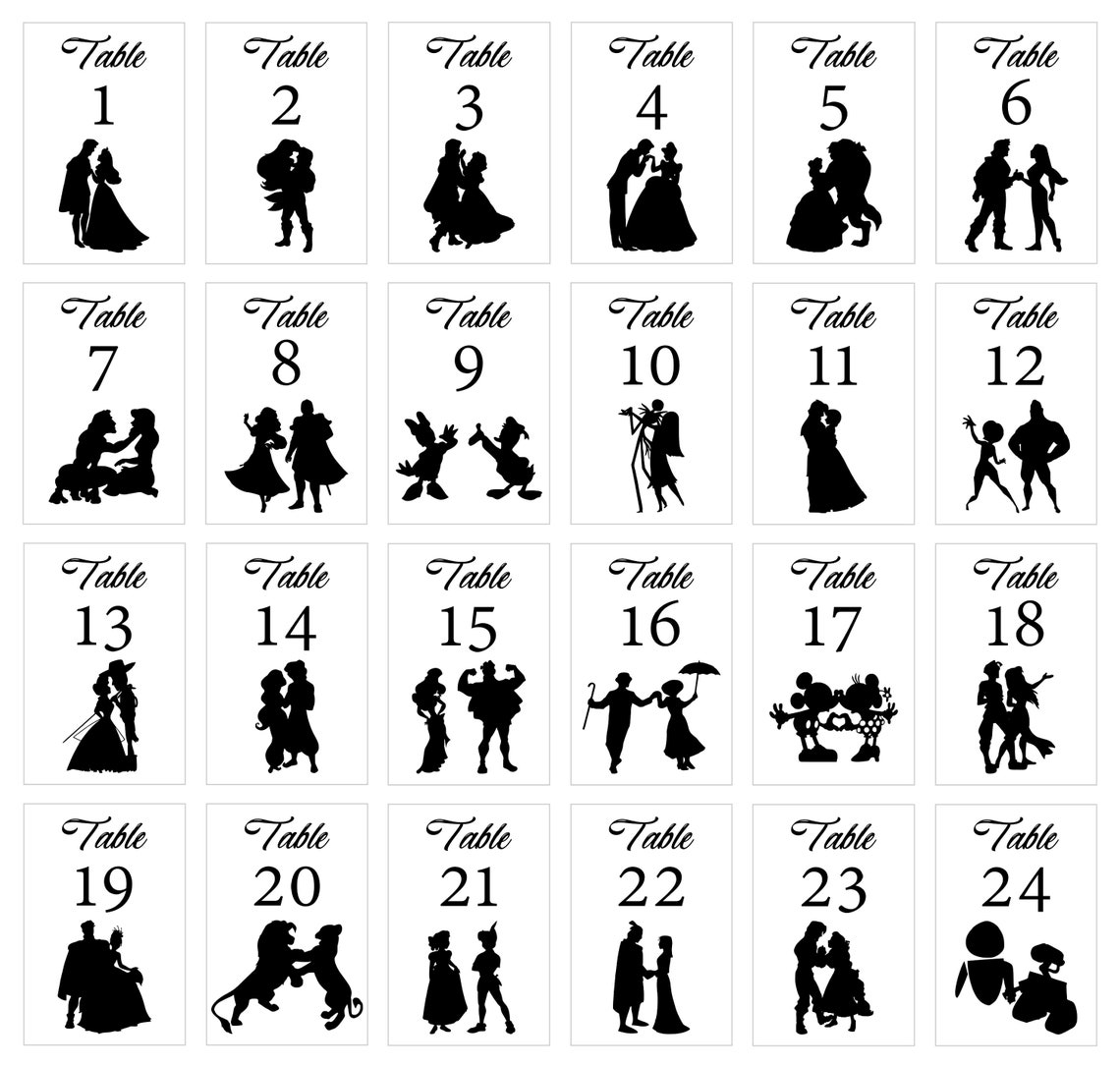 Printable Movie Couples Table Numbers 4x6 & 5x7 Inch Cards | Etsy