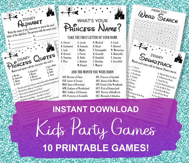 Printable Princesses Party Games Bundle, Kids Activities, Instant ...