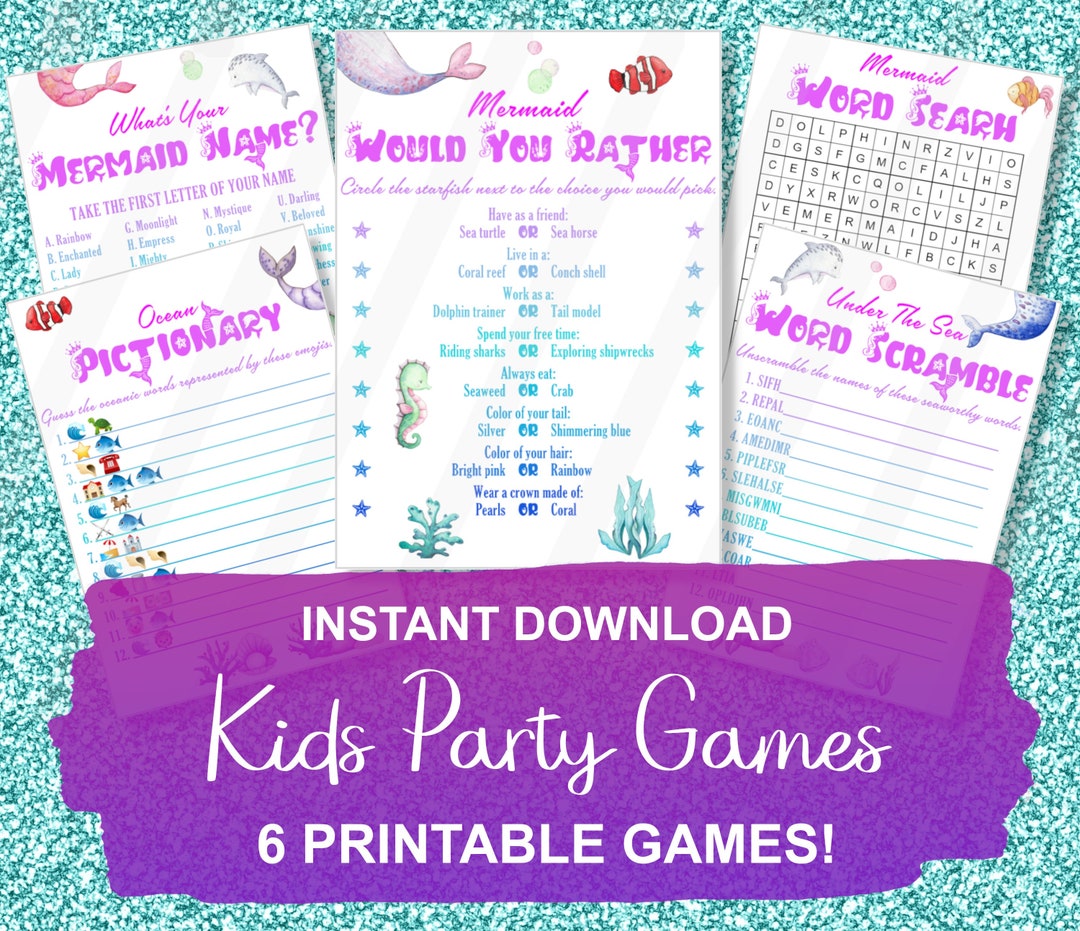 Printable Mermaid Party Games Bundle, Kids Activities, Instant Download ...