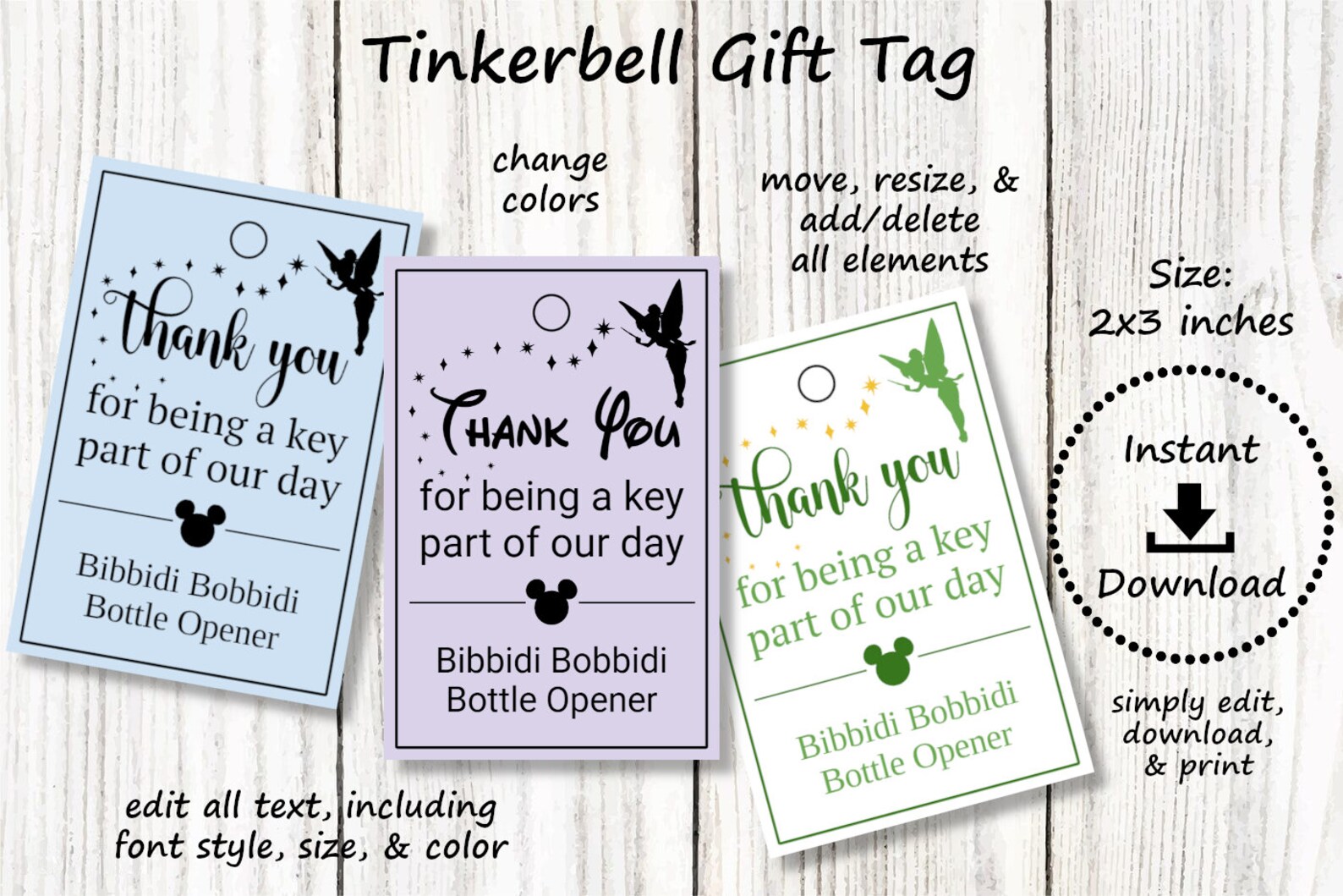 Editable Tinkerbell Gift Tags Template 2x3 Tags for Any - Etsy