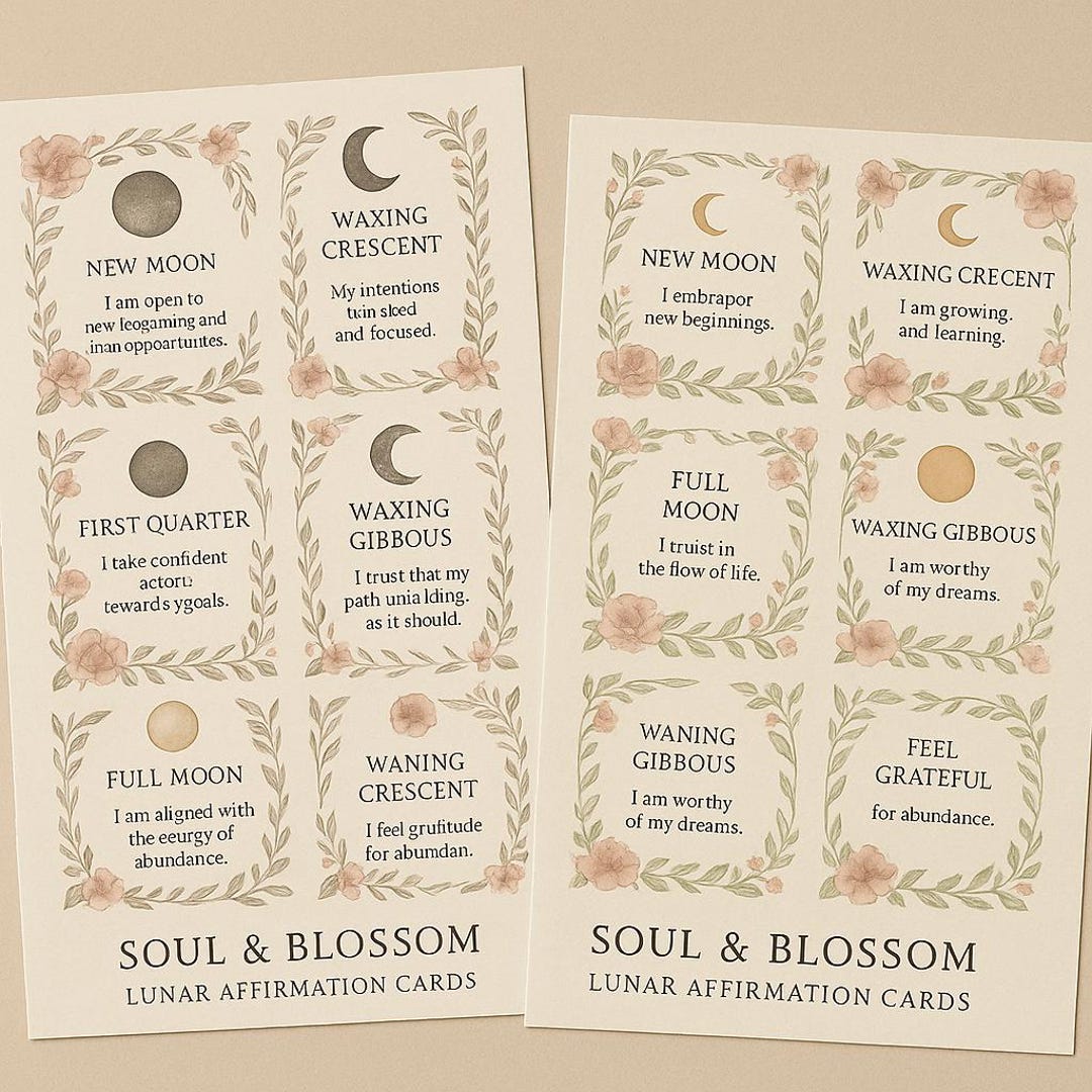 Printable Moon Affirmation Cards | Soul & Blossom Deck | Lunar Phase ...
