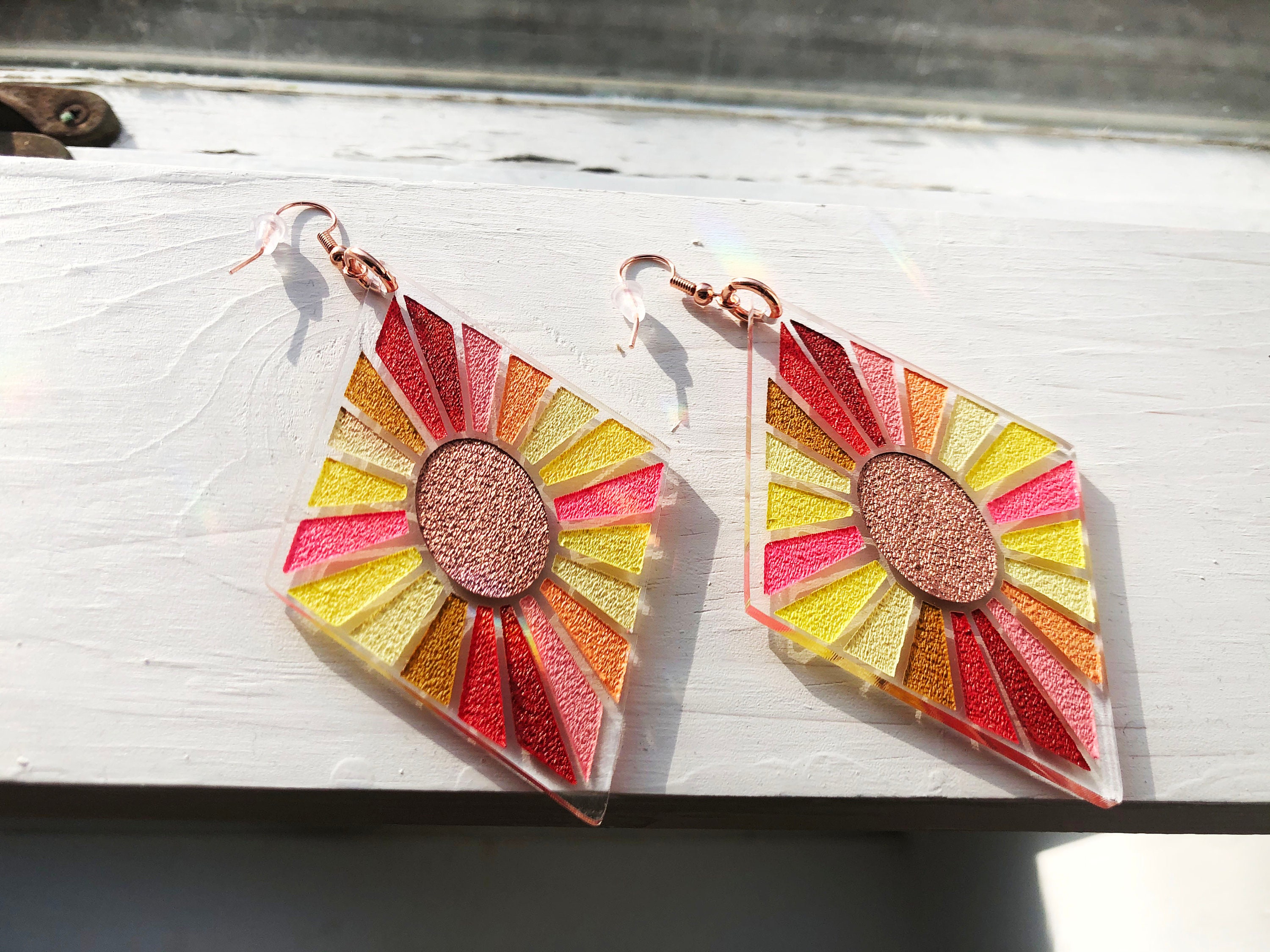 Handcrafted Laser Cut Clear Acrylic Diamond Shape Earrings