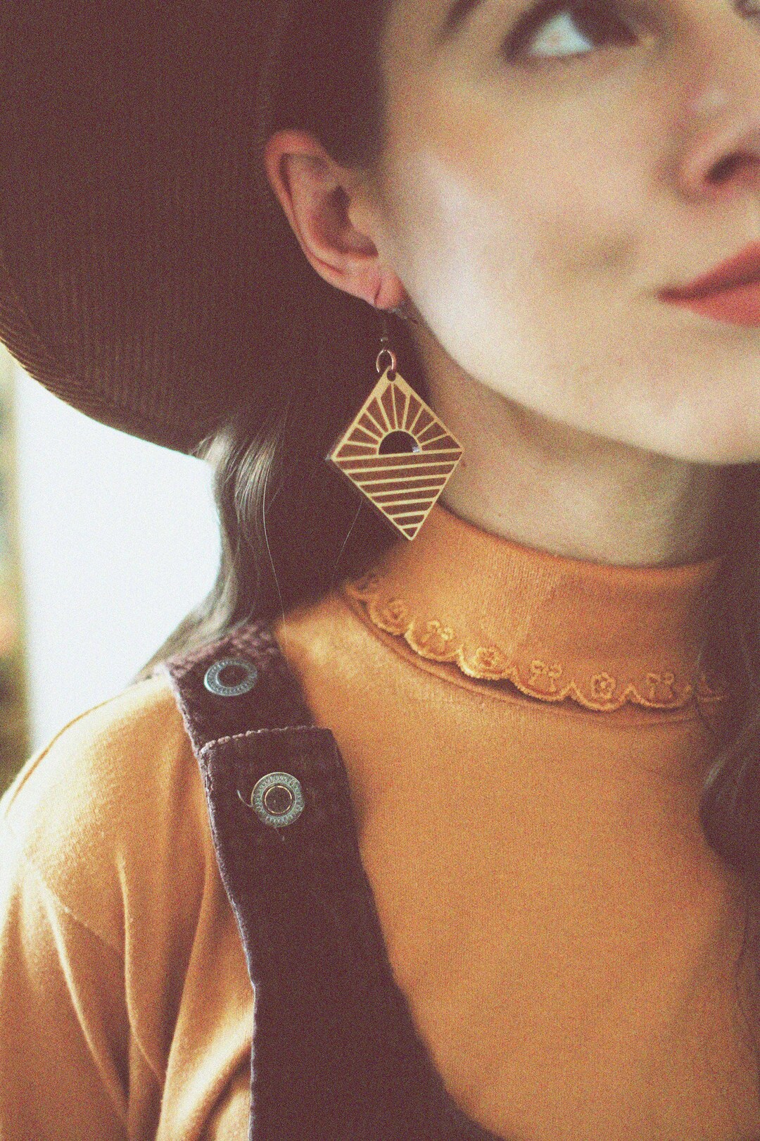 Handcrafted Laser Cut Diamond Shape Wooden Dangle Earrings Engraved ...