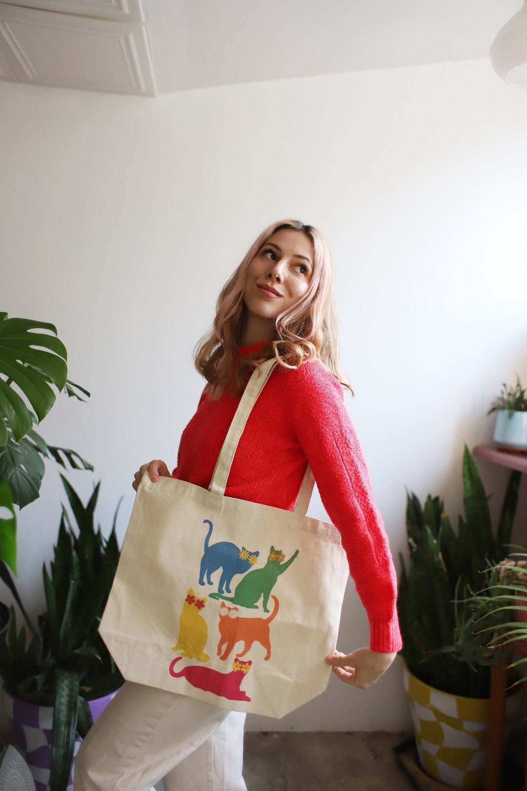 Flower Power Ear Tipped Cat Tote Bag - Etsy