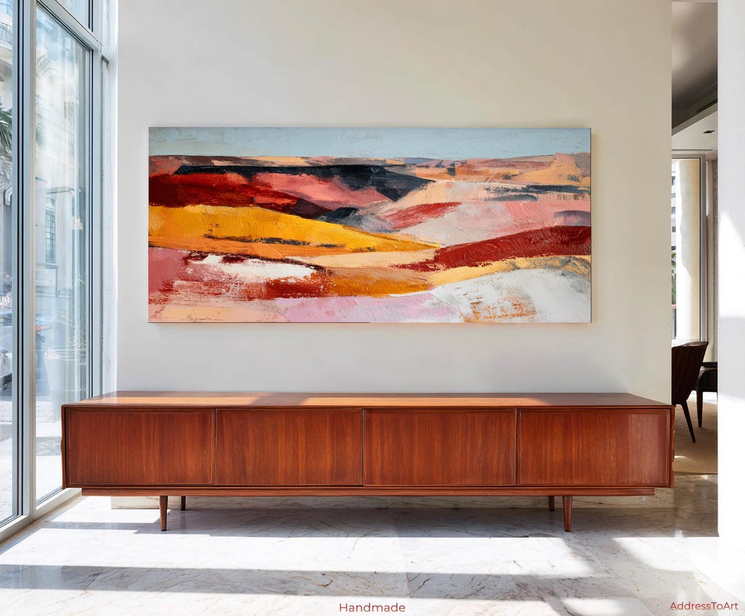 Red Abstract Landscape Painting, Abstract Wall Art, Vibrant Impasto ...