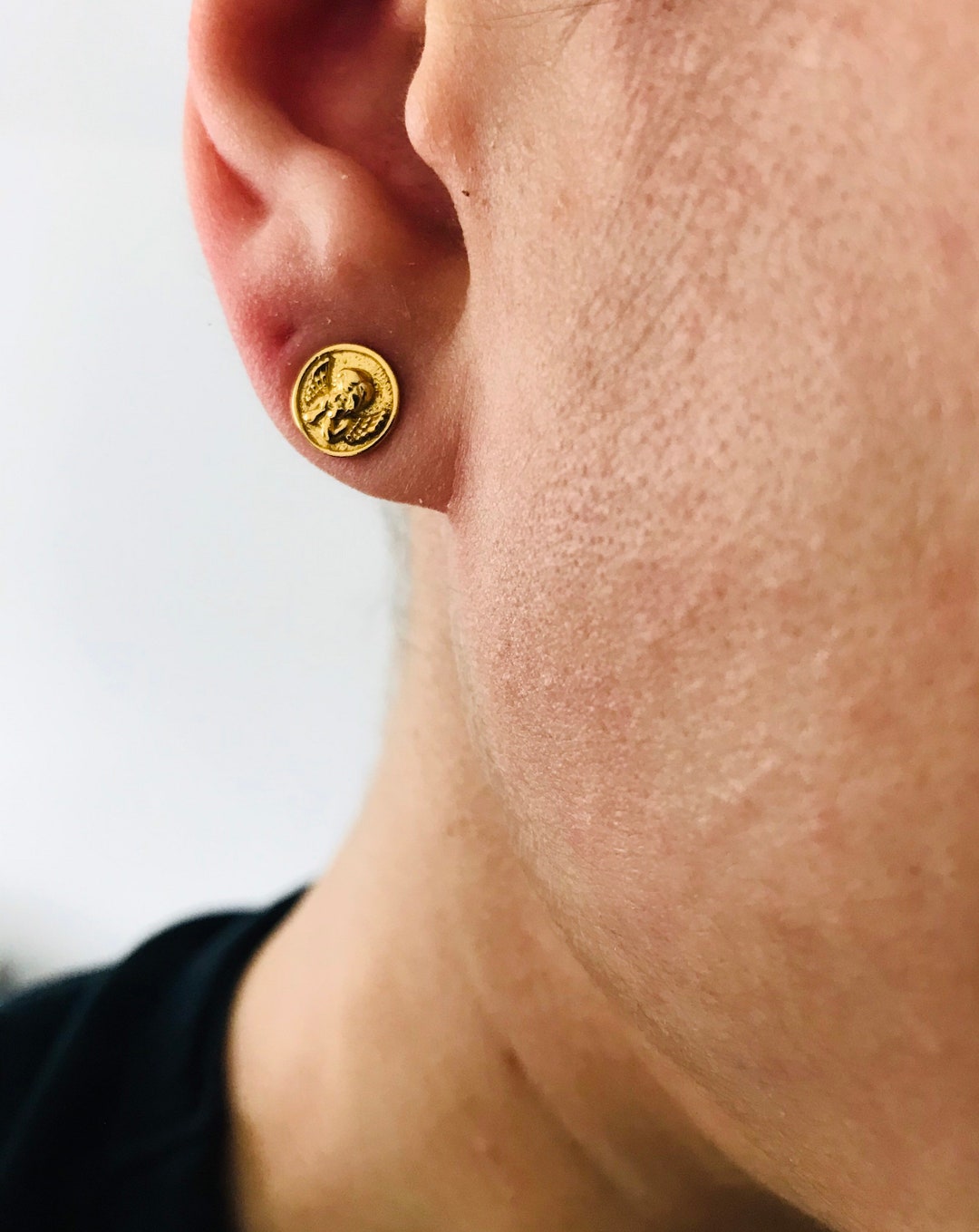 Gold Coin Cupid Circular Stud Earrings Earrings for Men Mens - Etsy