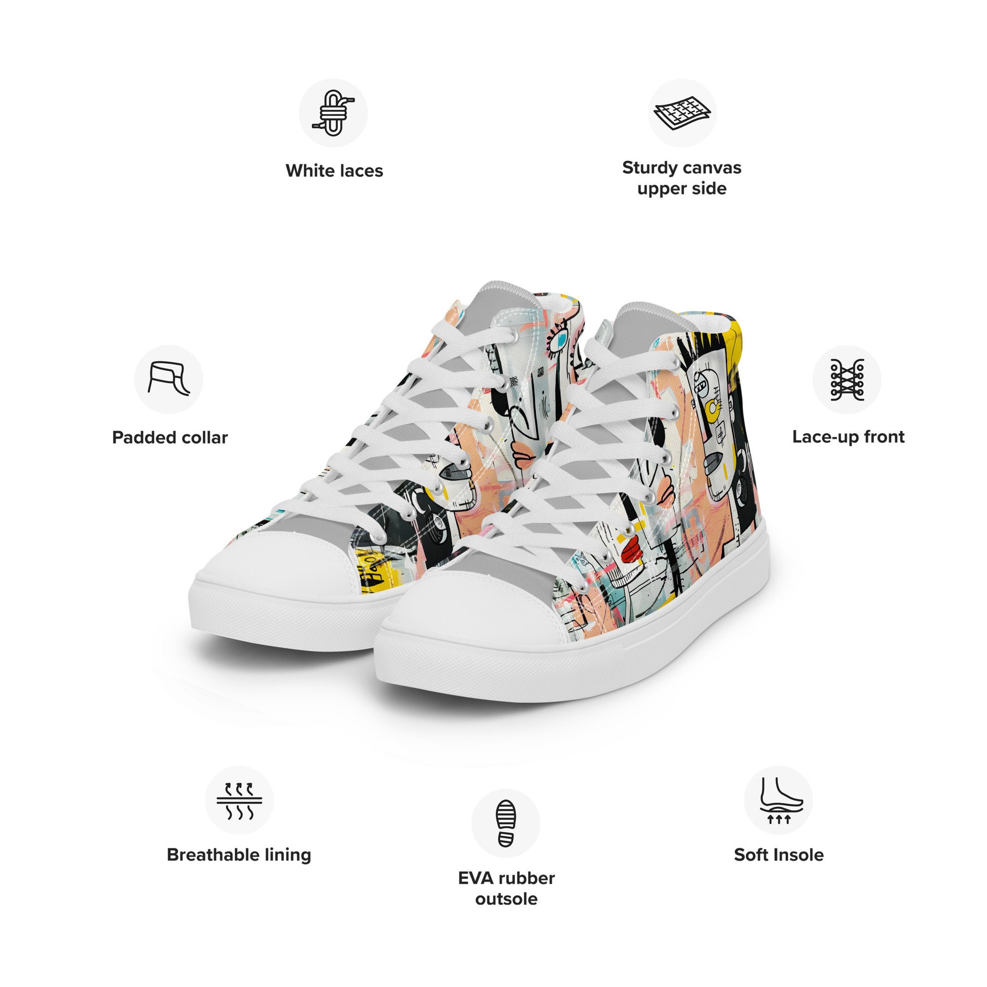 Artistic Custom Shoes Men's High-top Art Sneakers, Canvas Shoes ...