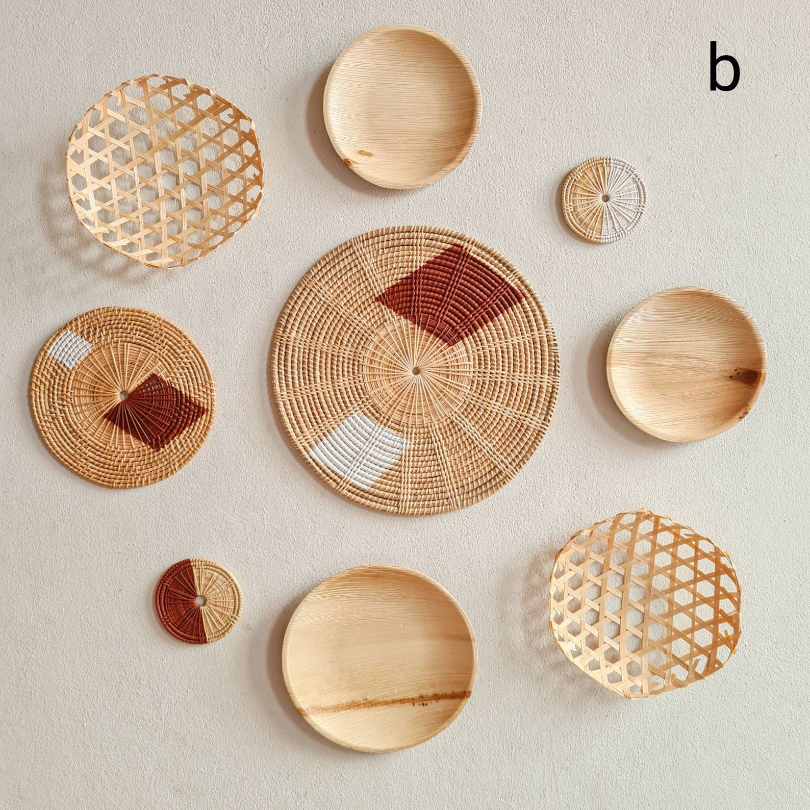 Set of 9 painted wall Hangings Round Rattan Wall Pieces Wall | Etsy