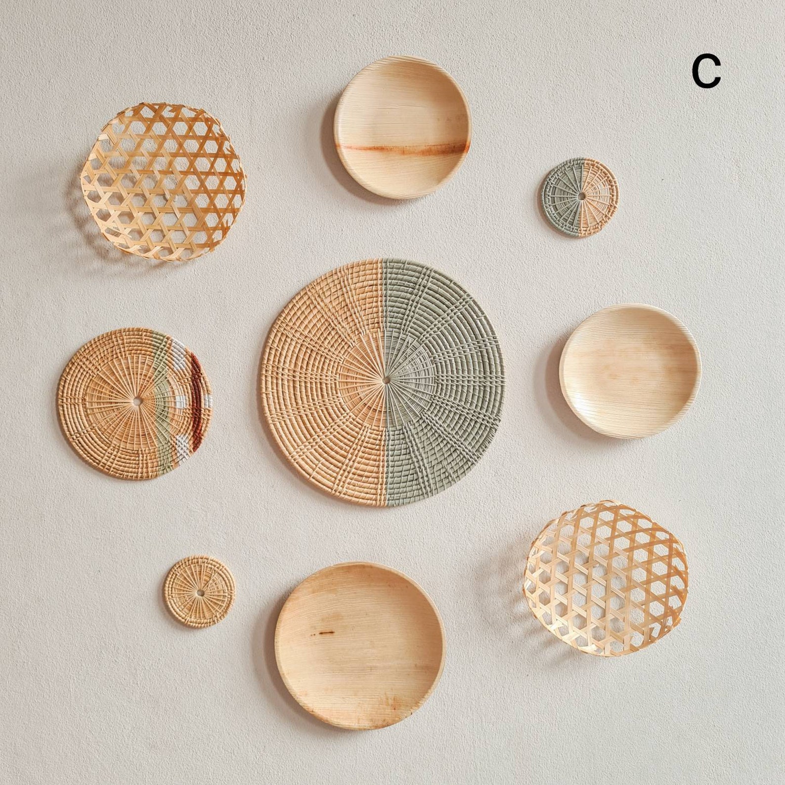 Set of 9 painted wall Hangings Round Rattan Wall Pieces Wall | Etsy