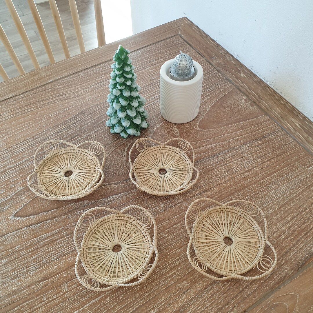 Set of 4 Tropical Coasters-boho Coasters-rattan Coasters-woven Coasters ...