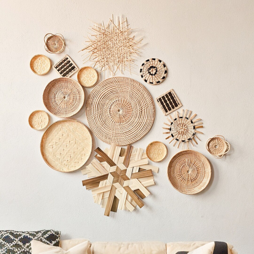 Set of 16 Wall Hangings (palawan), Round Rattan Wall Pieces, Wall Decor ...