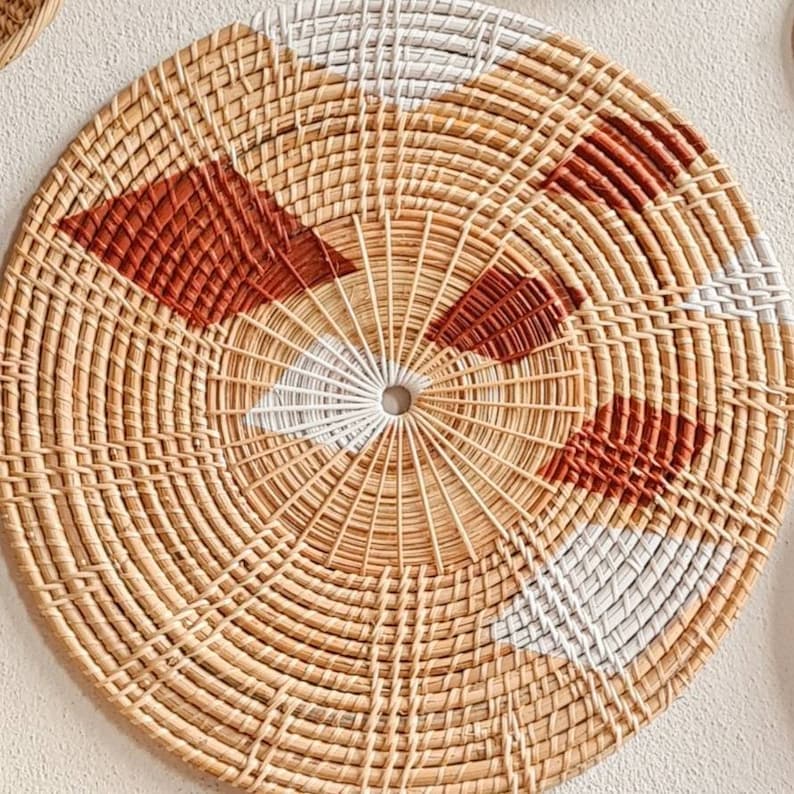 Set of 10 Painted Wall Hangings Round Rattan Wall Pieces - Etsy