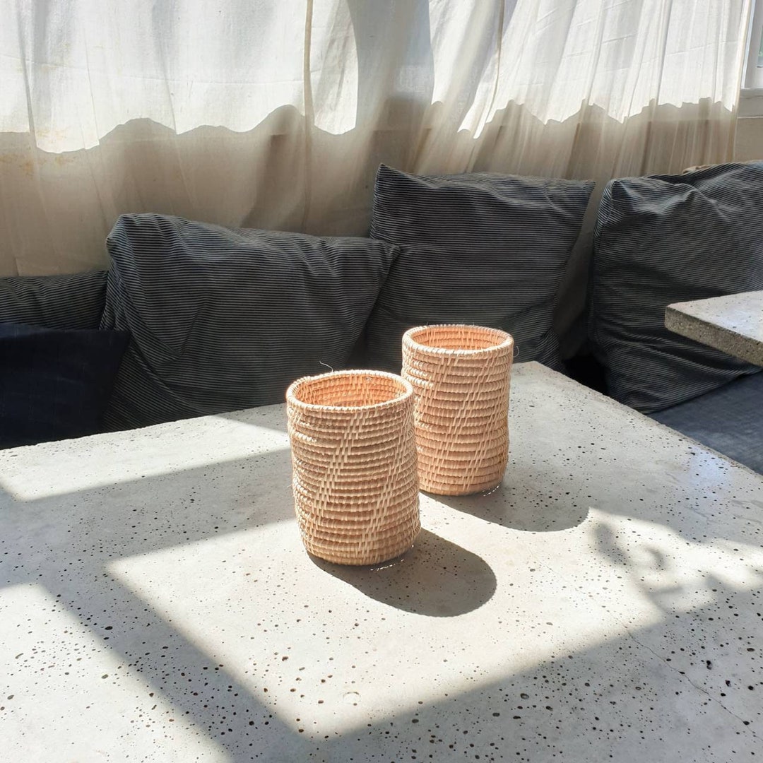 Rattan Glass Holder Rattan Utensil Holder Storage Cup Natural Kitchen ...