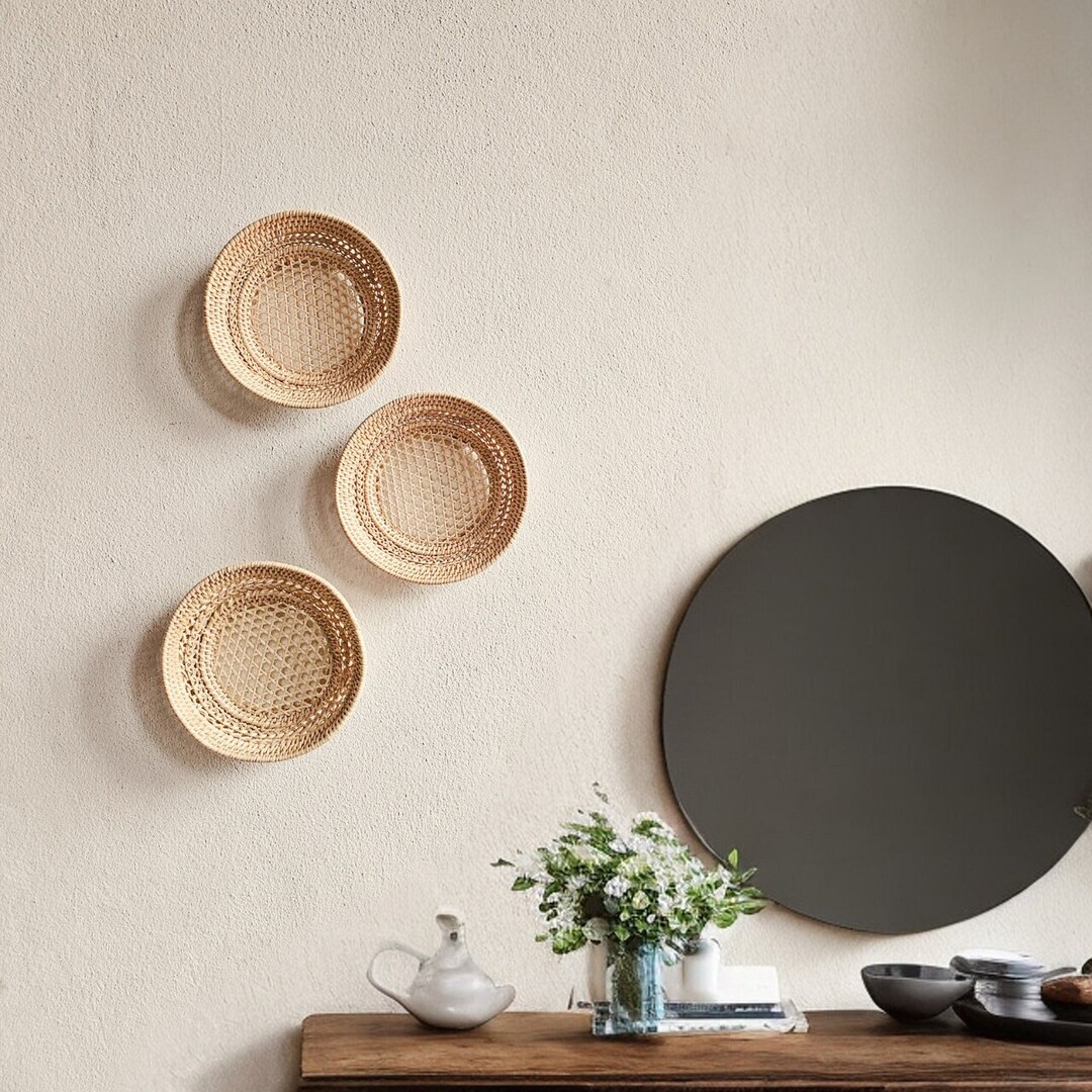 Rattan Wall Hangings, Round Rattan Wall Pieces,panier Mural Rotin,wall ...