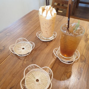 Set of 4 Tropical Coasters-boho Coasters-rattan Coasters-woven Coasters ...