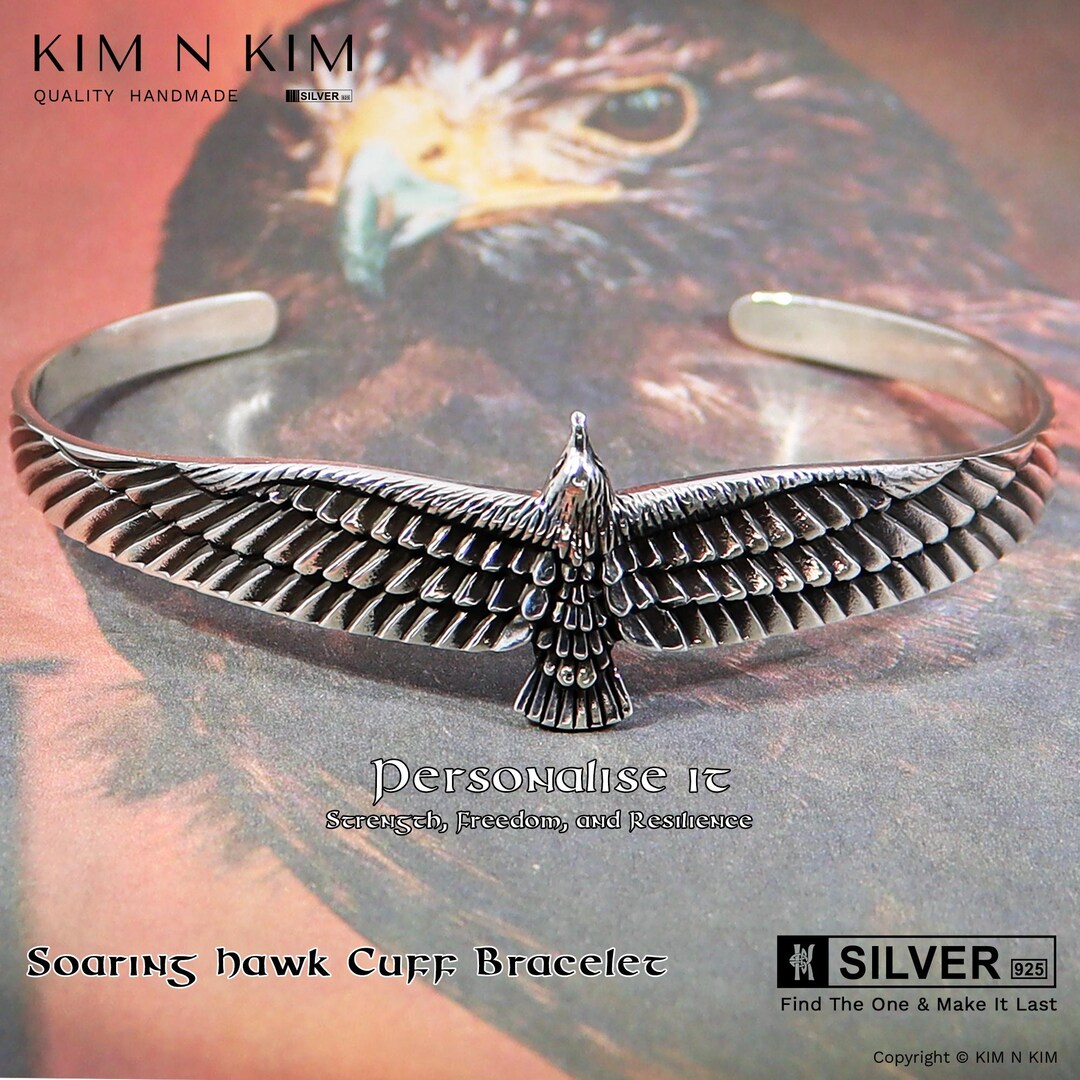 Handmade Sterling Silver Soaring Hawk Cuff Bracelet - Etsy
