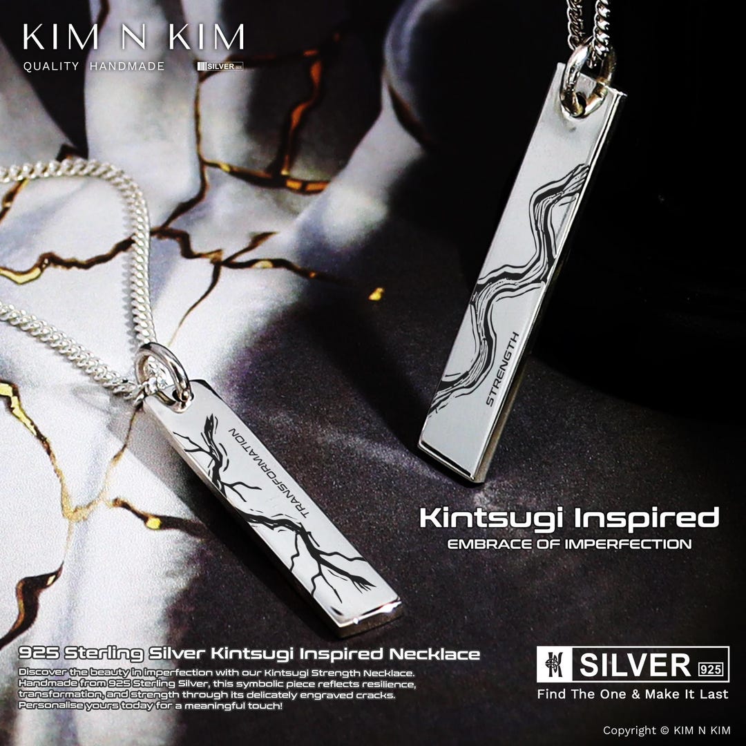 Handmade Kintsugi Necklace, 925 Sterling Silver, Personalised Mens ...