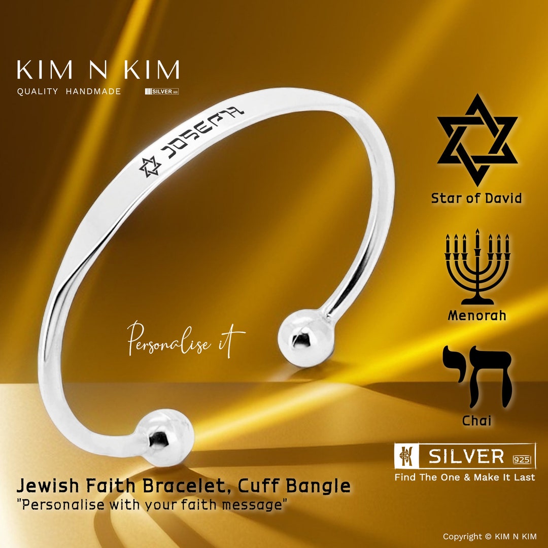 Star of David Bracelet, Star of David Cuff Bangle, Menorah Bracelet, Menorah Cuff Bangle, Chai ...