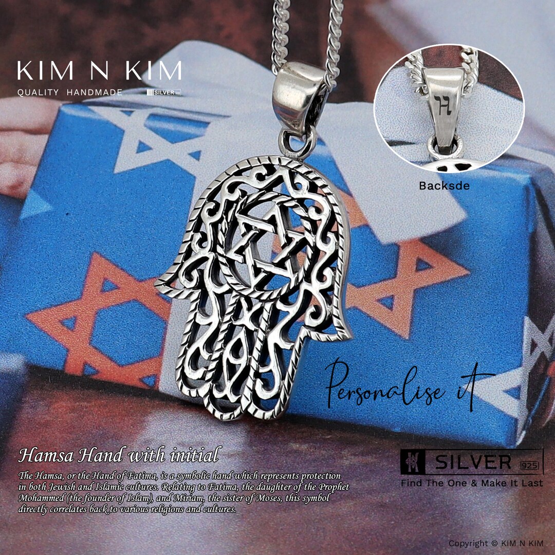 Sterling Silver Hamsa Hand Star of David Pendant Necklace - Etsy