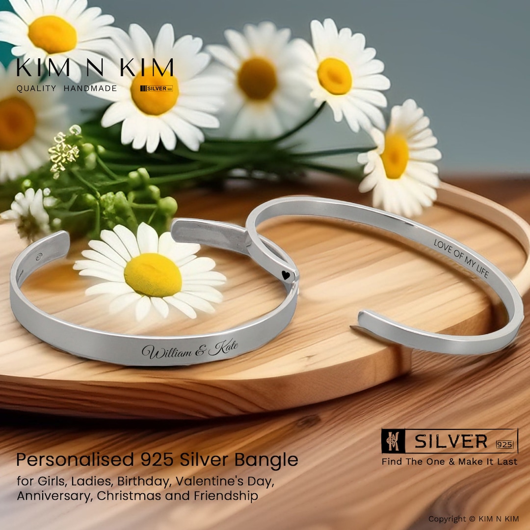 Personalized 925 Sterling Silver Love Bangle Bracelet - Etsy