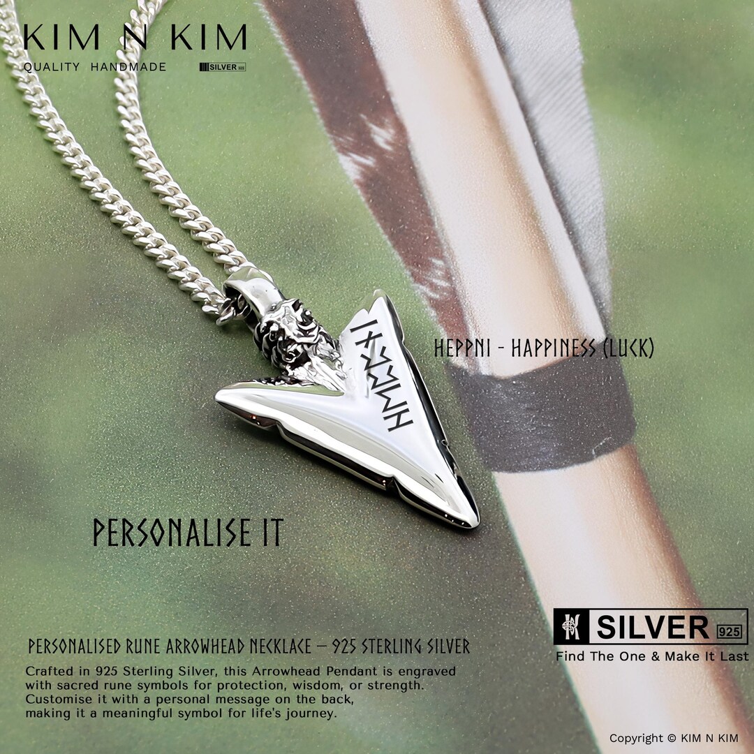 Personalised Sacred Rune Arrowhead Necklace – 925 Sterling Silver ...