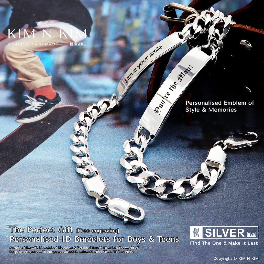 Boys Bracelet, Personalised Mens Bracelet,sterling Silver ID Bracelet ...