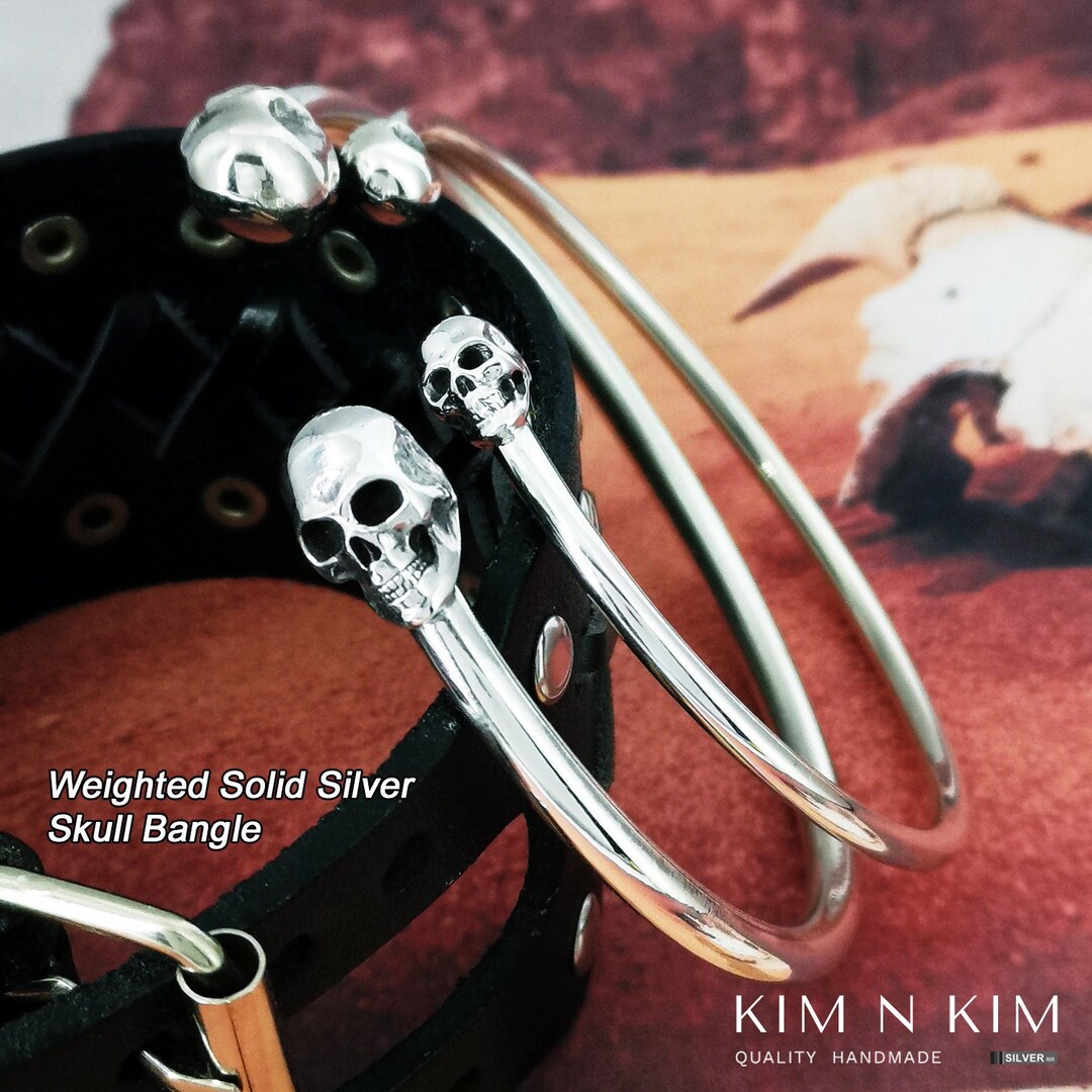 Silver Men's Skull Torque Bangle Bracelet, Personalised Skull Torque ...