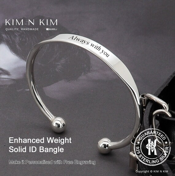 Silver Id Bangle Bracelet Personalised ID Bangle Torque ID Bangle Bracelet Men Women Bracelet Gift for him or her Birthday Gift KIMNKIM Etsy