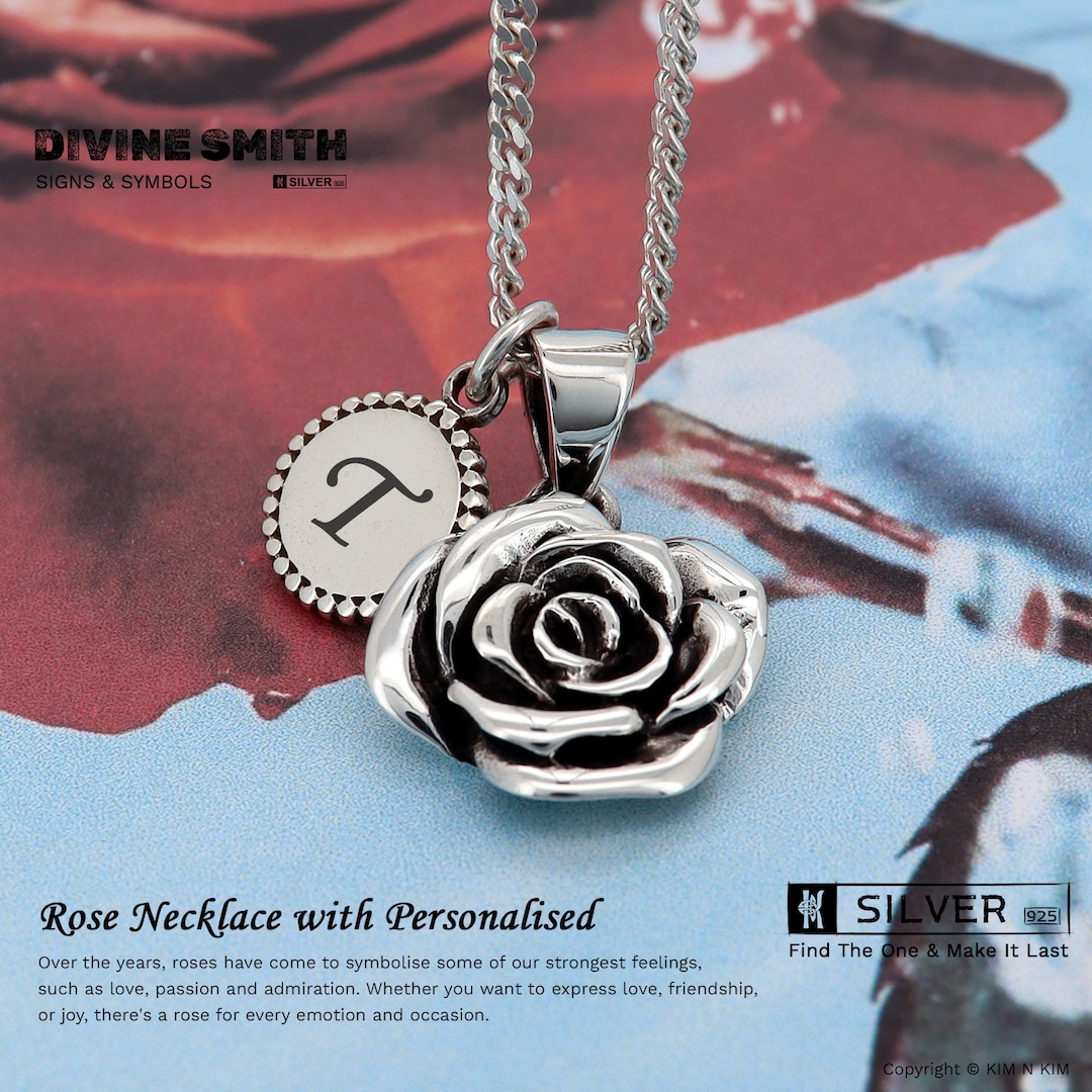 Sterling Silver Rose Pendant Necklace: Initial Charm, Handmade - Etsy